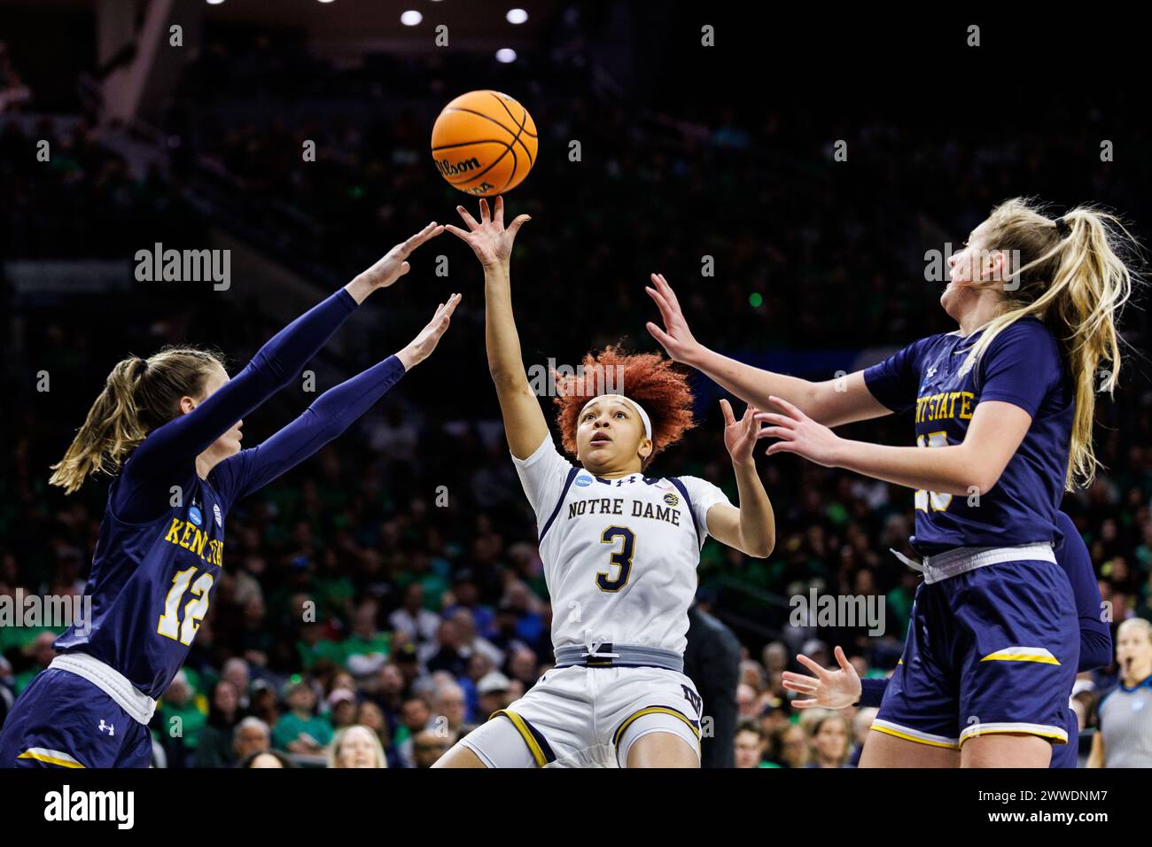 South Bend, Indiana, USA. 23rd Mar, 2024. Notre Dame guard Hannah Hidalgo (3) goes up for a shot ...