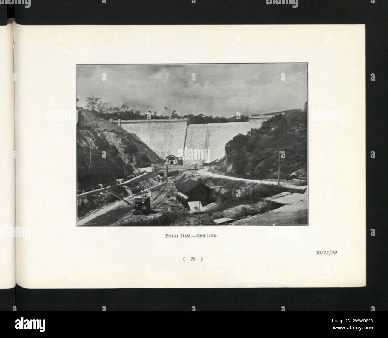 Description: Pulai Dam. Spilling. Location: Pulai, Malaya Date: 10 ...