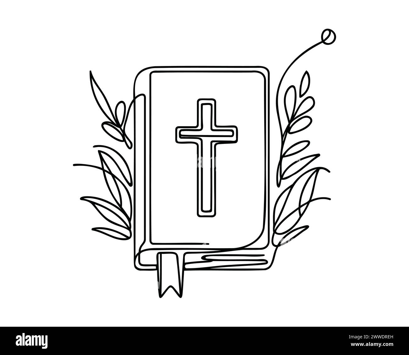 Continuous one line drawing silhouette of Bible. Bible linear icon. One ...