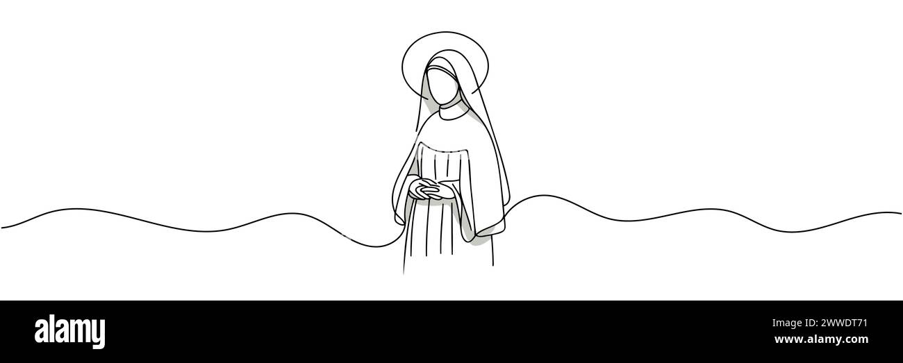 Nun one line continuous. Line art Christian nun, religion banner ...