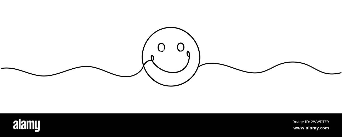 One continuous line art smiling face isolated vector illustration on ...