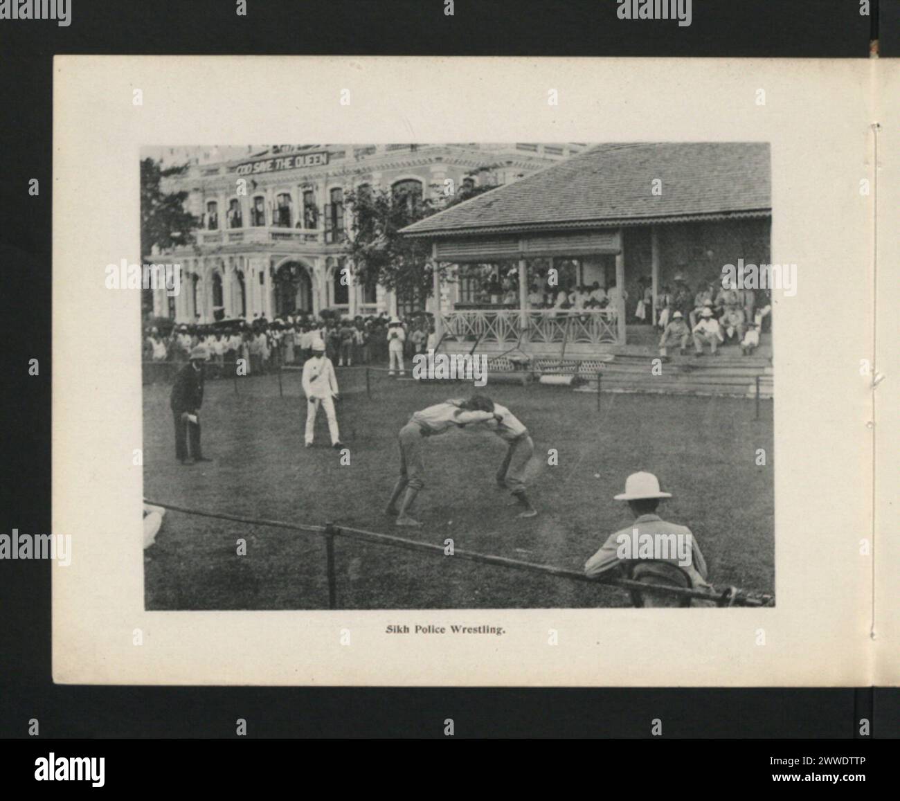 Description: Sikh Police Wrestling. Location: Penang, Malaya Date: 1897 ...