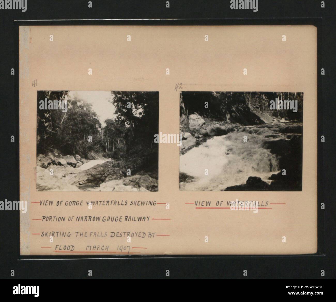 Description: View of Gorge & Waterfalls Shewing Portion of Narrow Gauge ...
