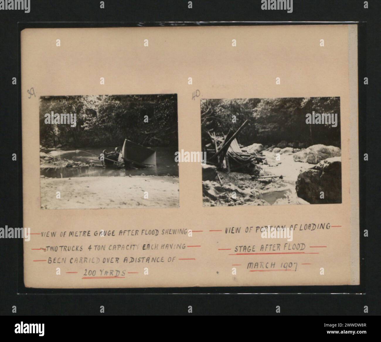 View of metre gauge railway in Borneo after a flood, showing two 4-ton ...
