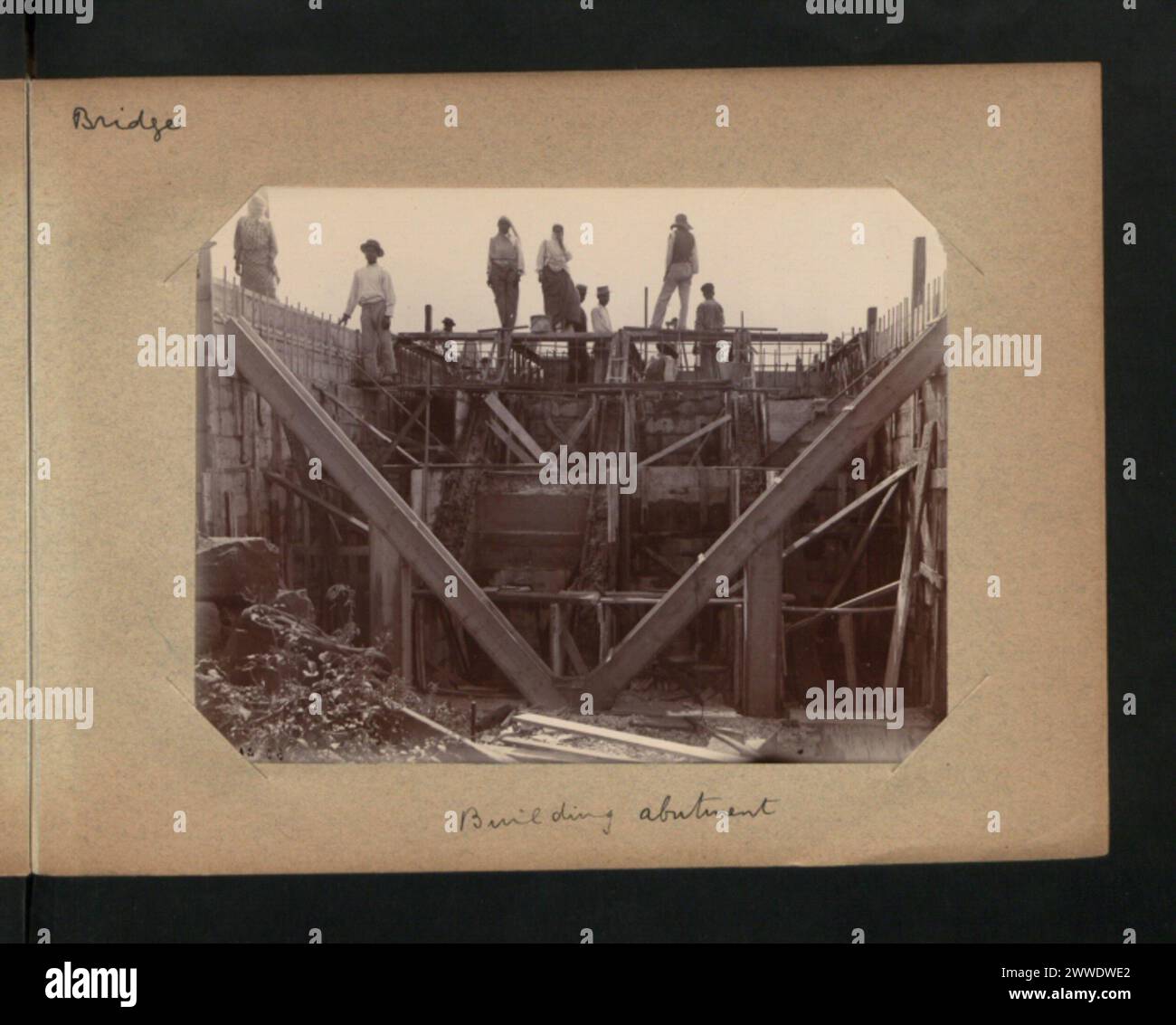 Photograph showing the construction of the abutment for the new ...