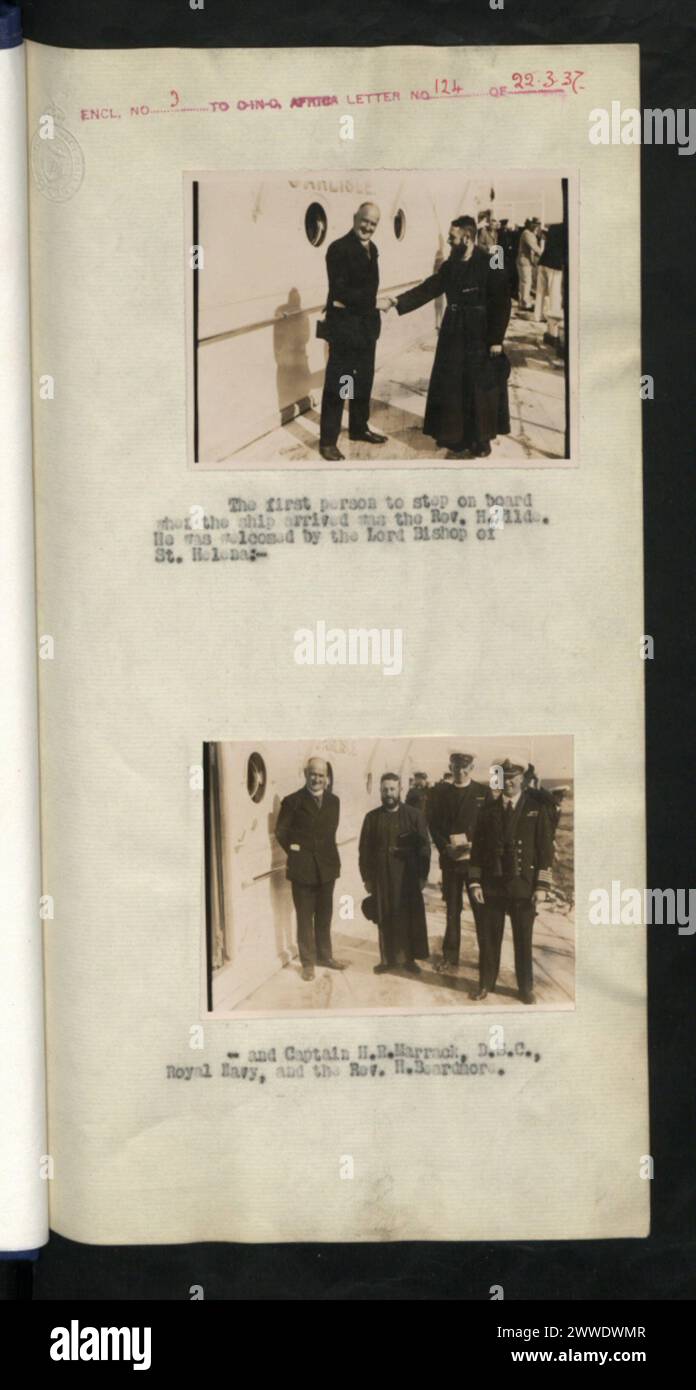 Photograph of Tristan Da Cunha in 1927, showing Rev. H. Wilde stepping ...
