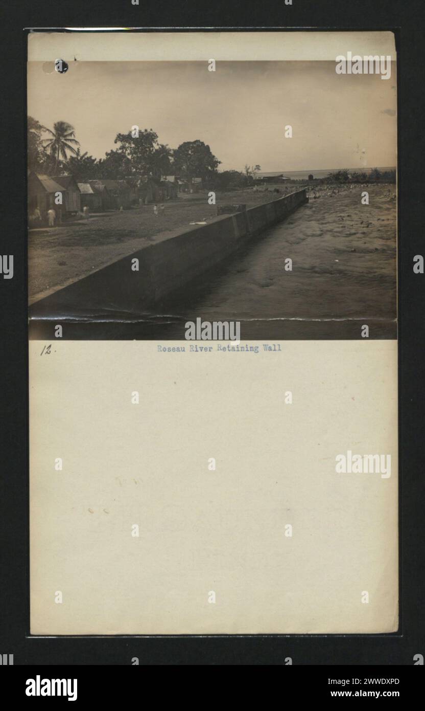 Description: Roseau River Retaining Wall. Location: Dominica Date: 1915 ...