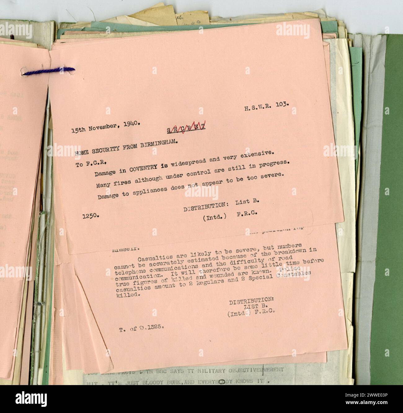 Coventry Attack (8) Telegraph traffic and correspondence received by ...