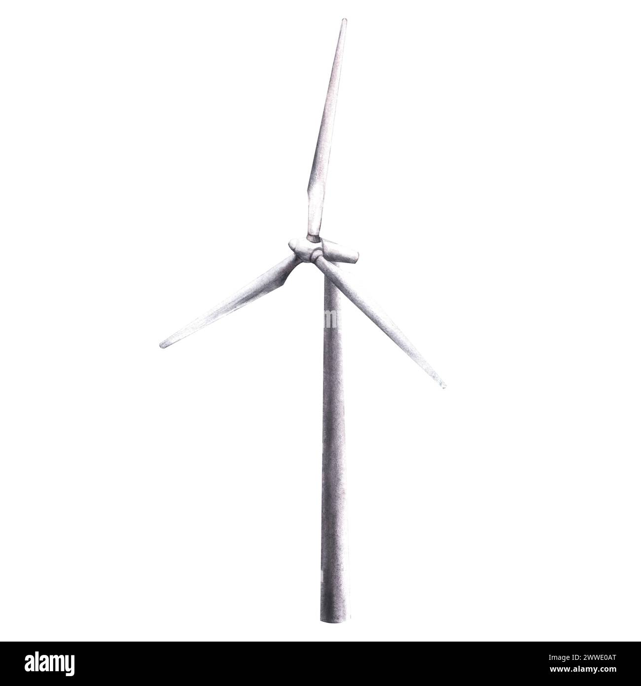 Watercolor eco wind turbine, windmills. Hand drawn illustration. For ...