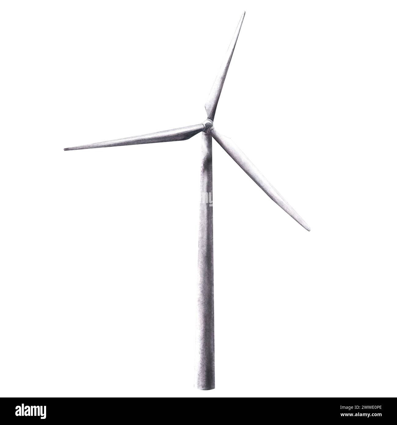 Watercolor eco wind turbine, windmills. Hand drawn illustration. For ...