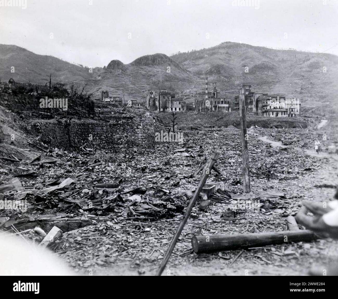 Atomic bomb damage in Nagasaki, HMS Speaker's evacuation of prisoners ...
