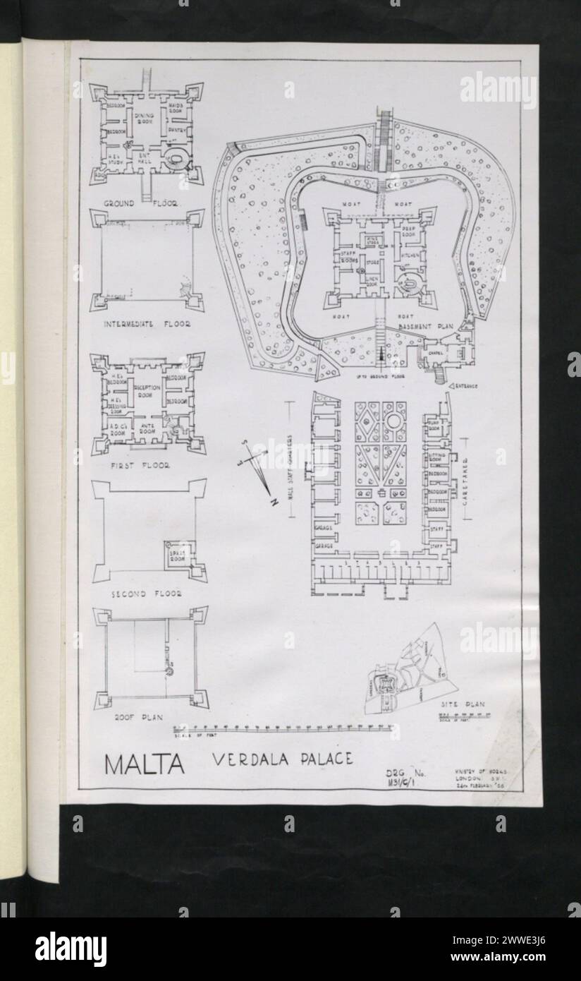 Plan of Verdala Palace in Malta from 1955 showing the layout and ...