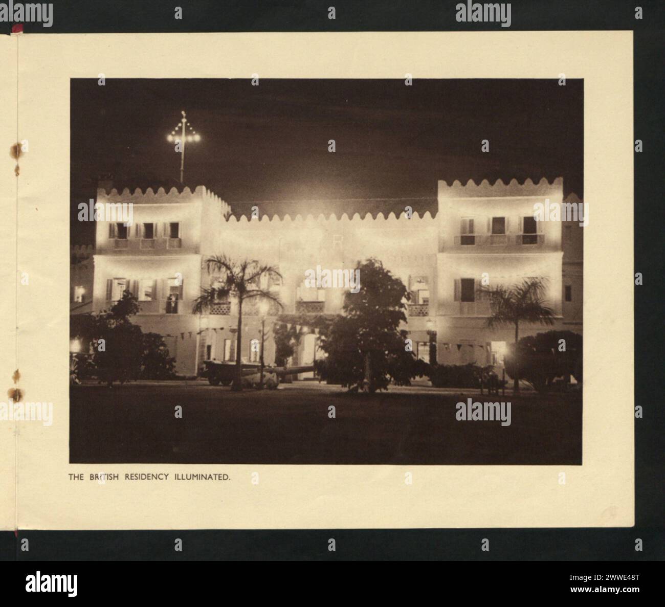 The British Residency in Zanzibar is illuminated, showing the historic ...