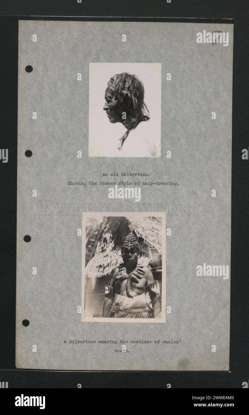 Description: An old Gilbertese. Showing the former style of hair ...