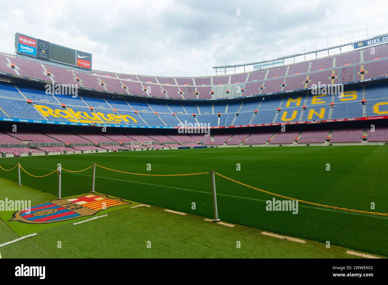 BARCELONA, SPAIN - MAY 23, 2021: View at field of football Nou Camp ...