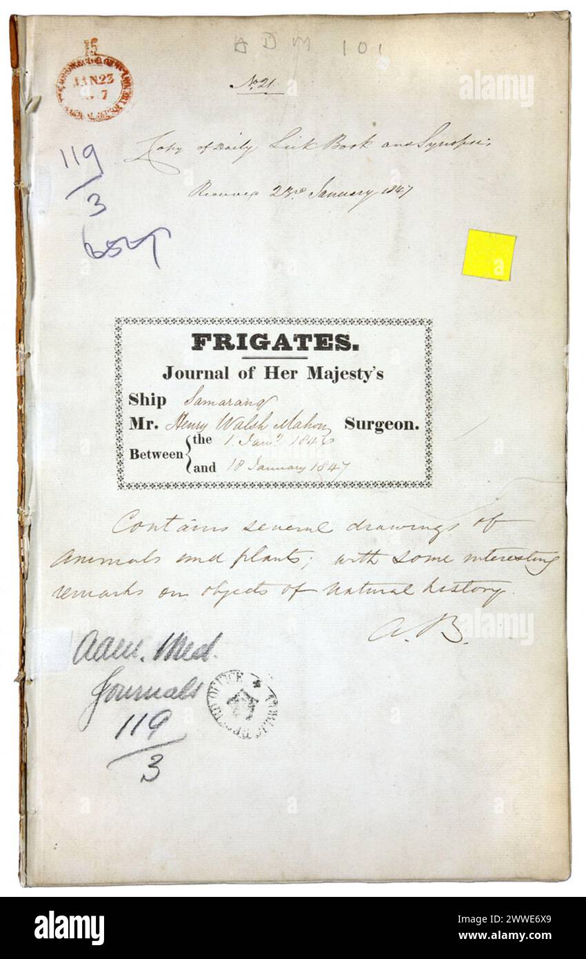 Log of the Samarang Description: Frontispiece of the journal of Henry Walsh Mahon, surgeon ...