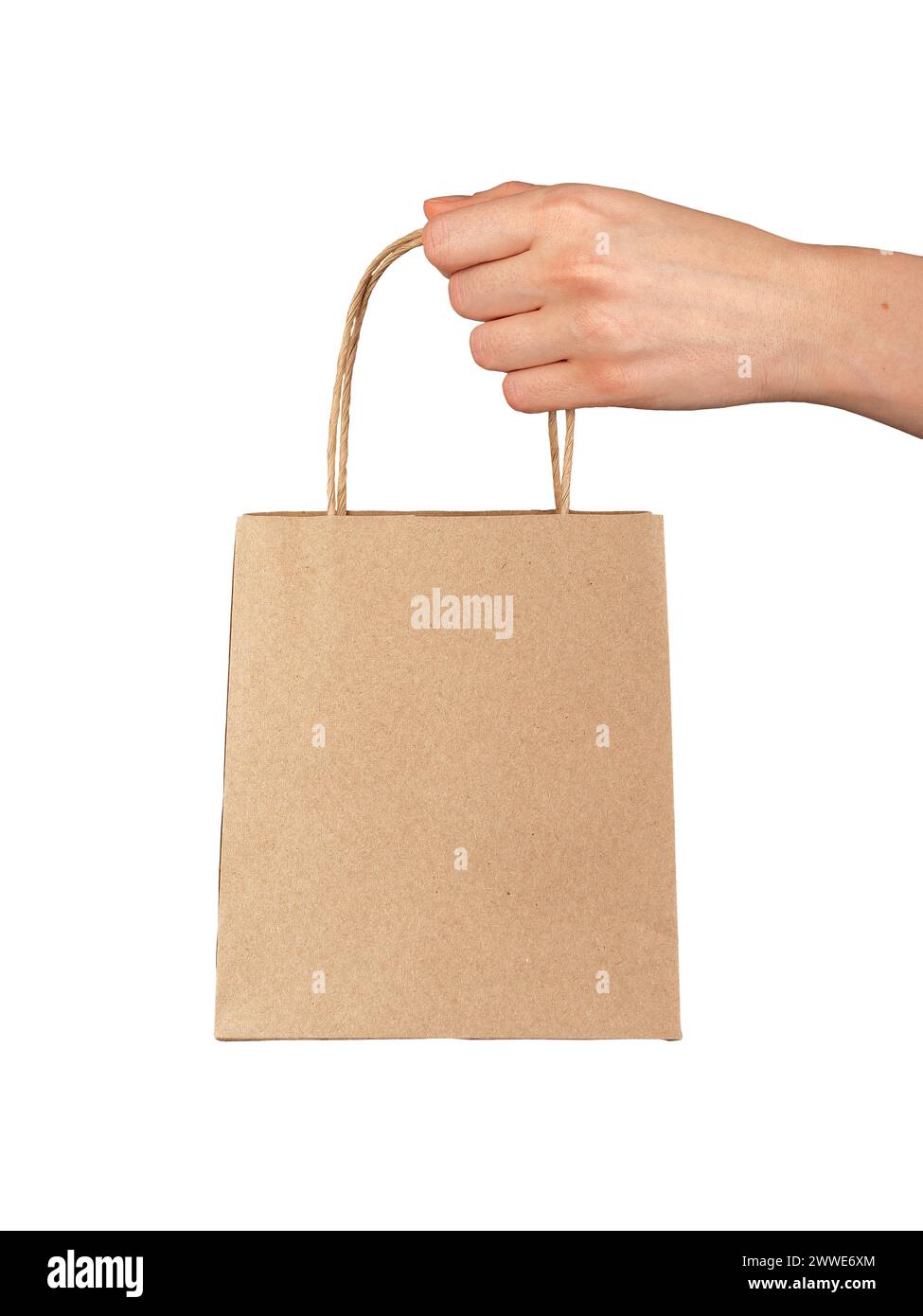 Hand holding, giving, presenting small gift bag, paper packet, pack ...