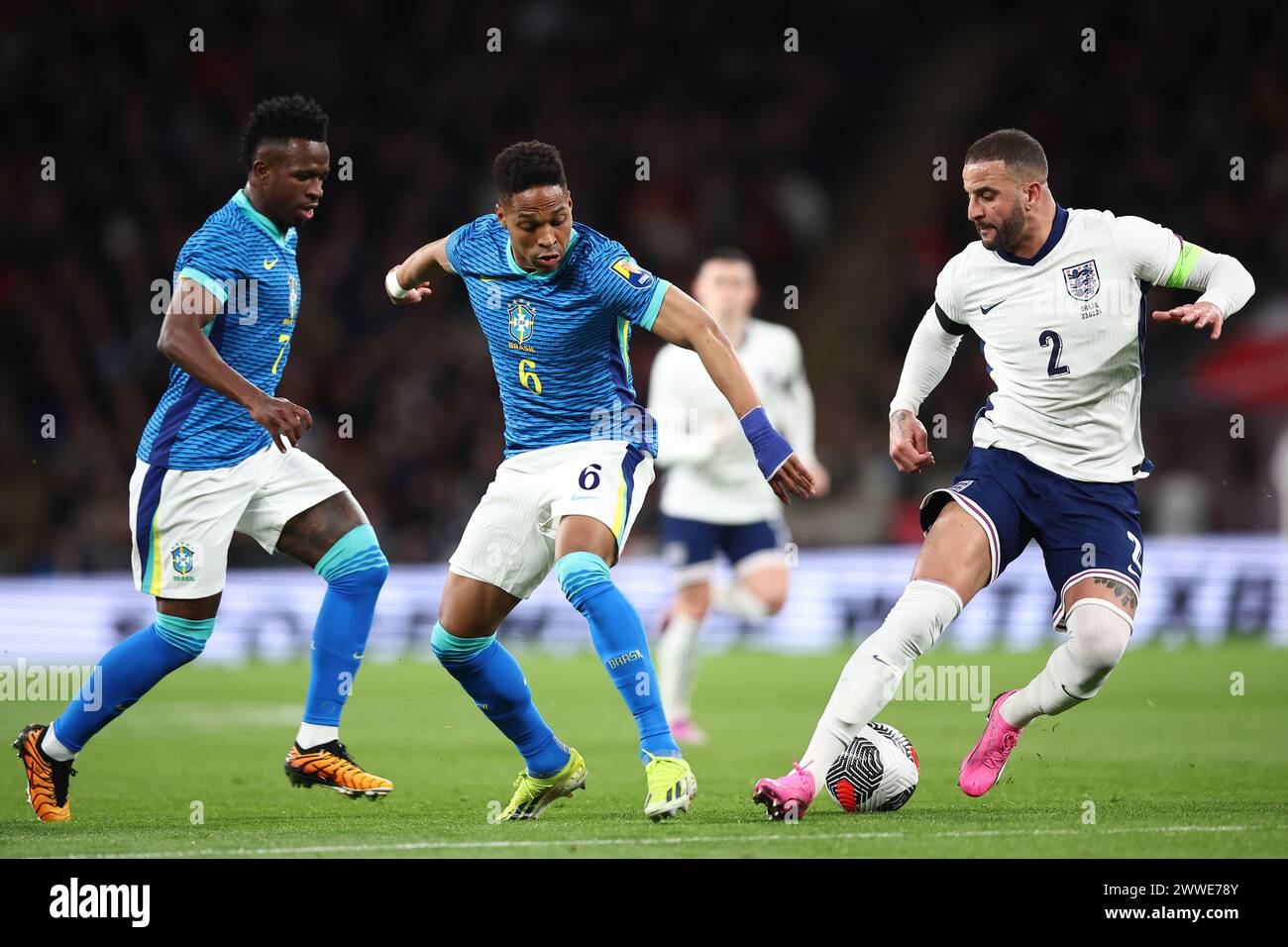 London, UK. 23rd Mar, 2024. Wendell of Brazil and Kyle Walker of ...