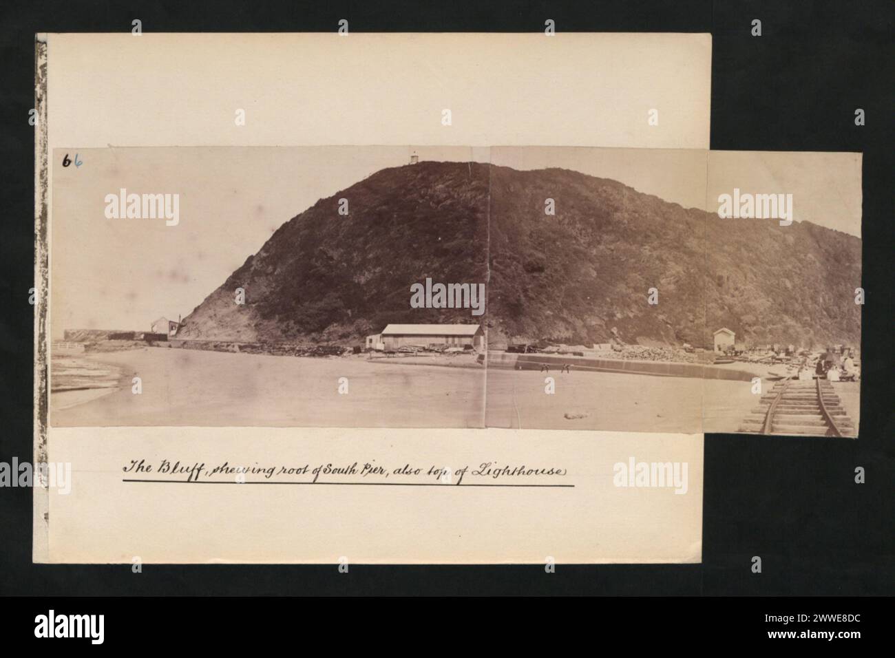 Description: The Bluff, shewing root of South Pier, also top of ...