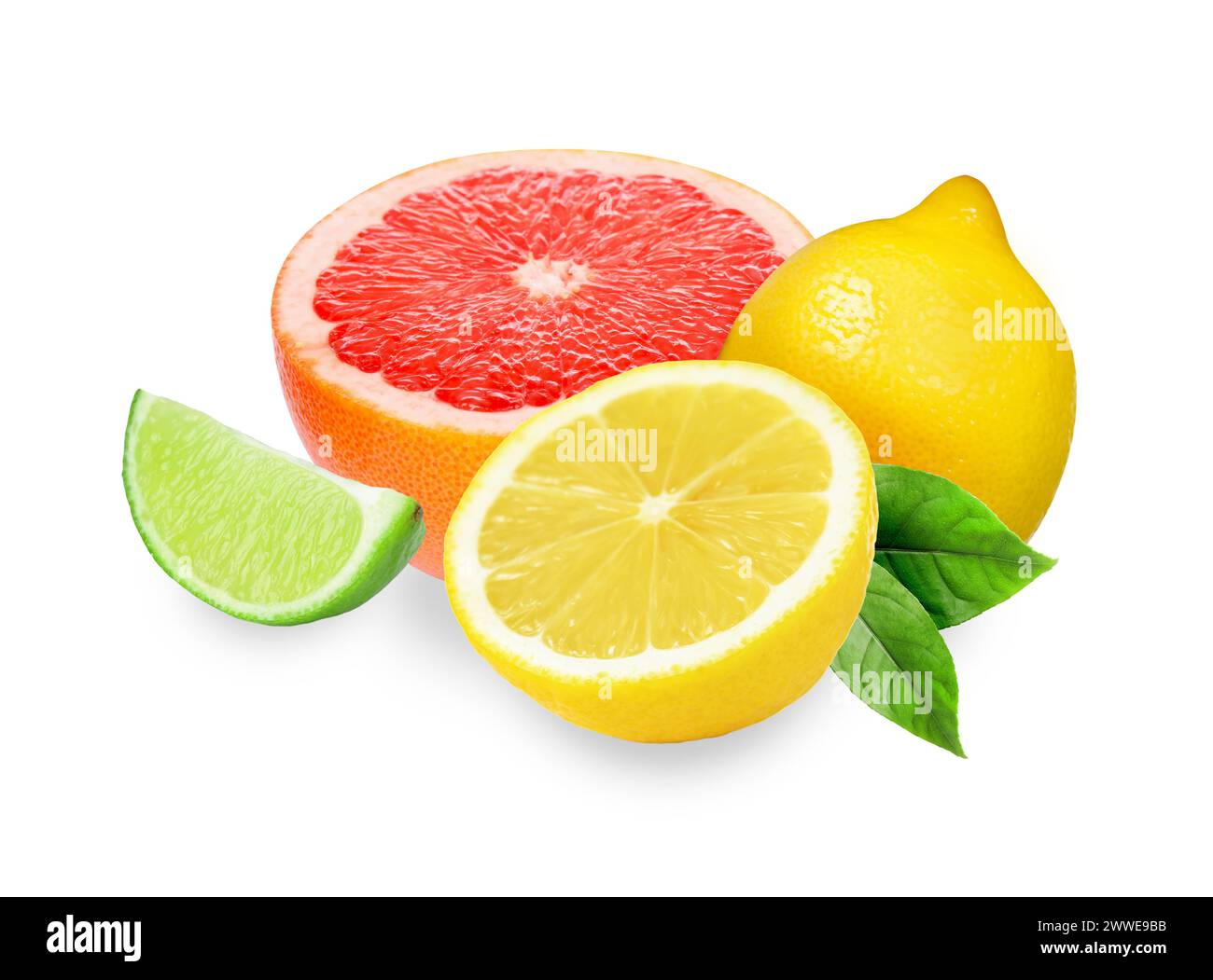 Citrus fruits. Fresh grapefruit, lemons and lime on white background ...