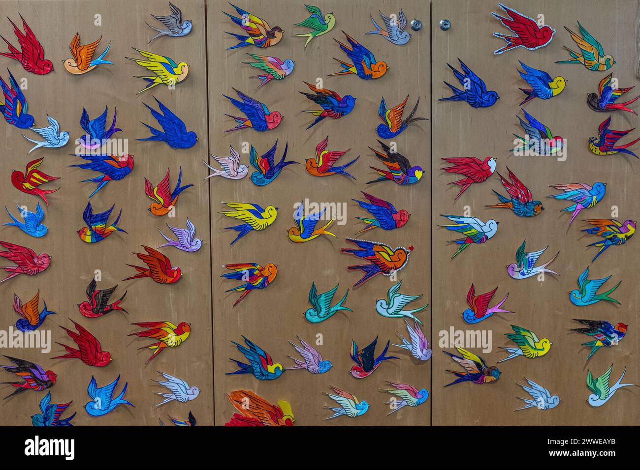 paper birds in different colors by children Stock Photo - Alamy