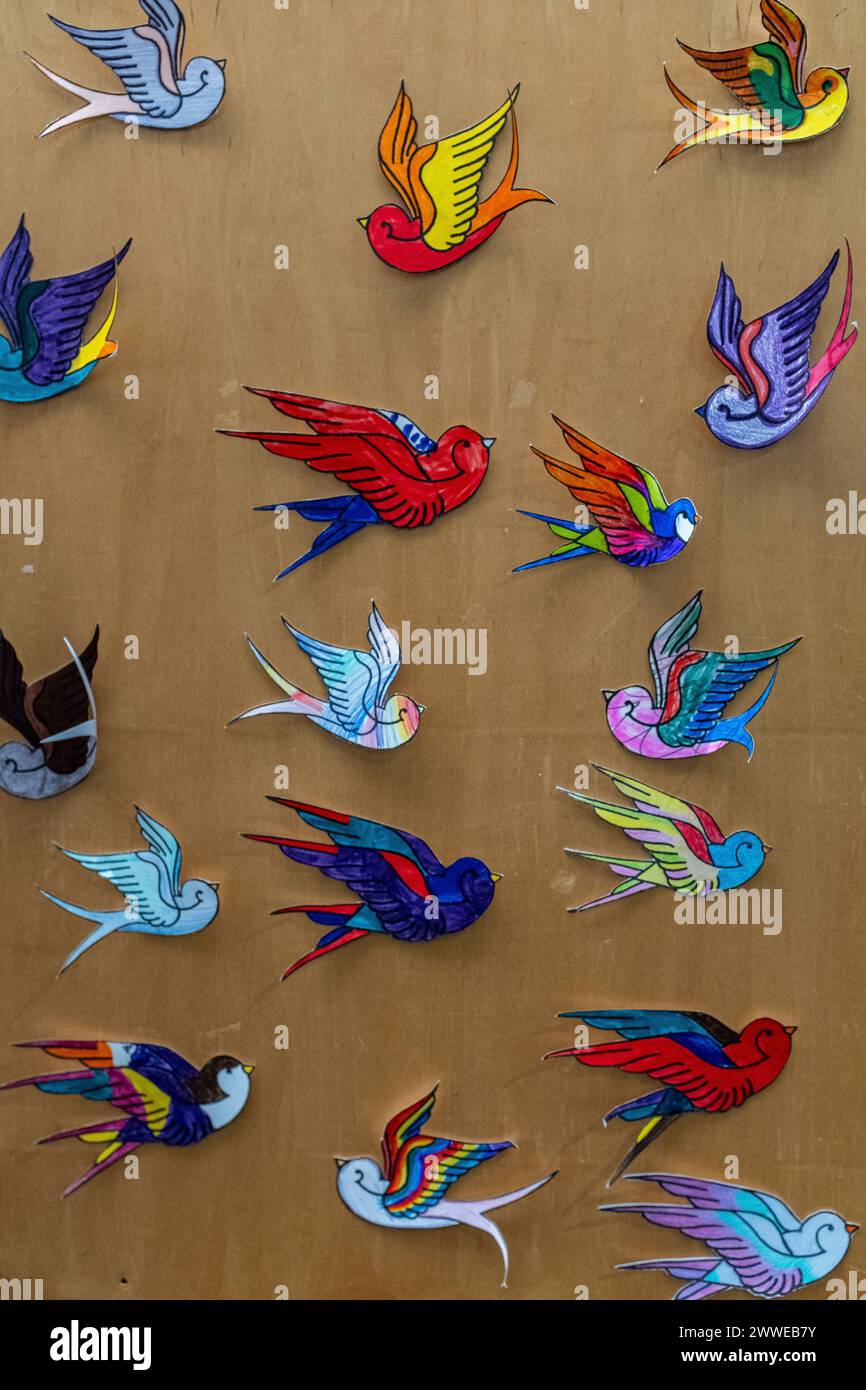 paper birds in different colors by children Stock Photo - Alamy