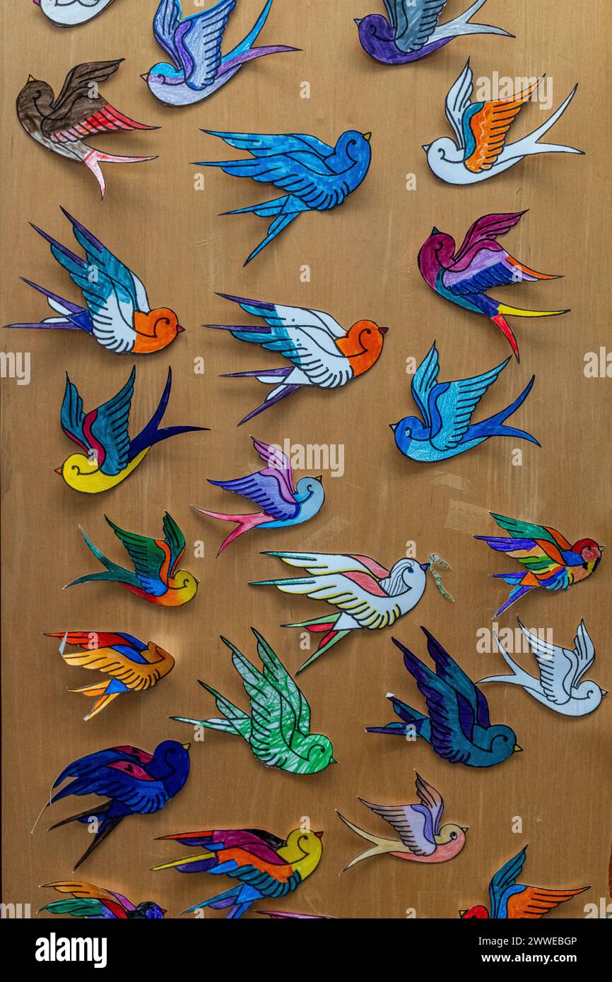 paper birds in different colors by children Stock Photo - Alamy