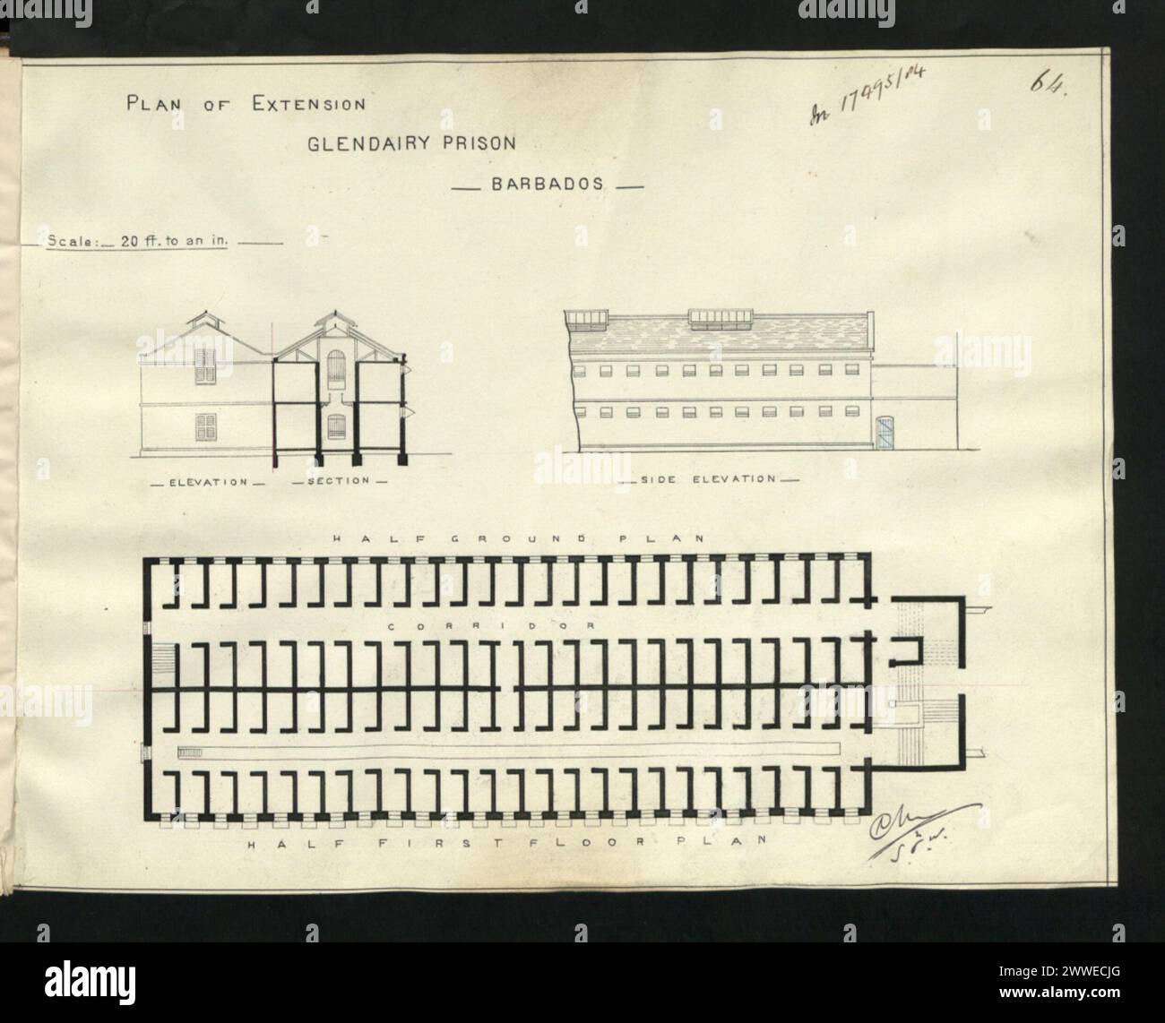 Description: Plan of Extention, Glendiary Prison Location: Barbados ...