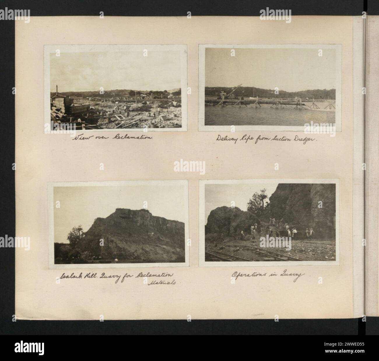 Photographs showing reclamation works in Suva, Fiji, including delivery ...