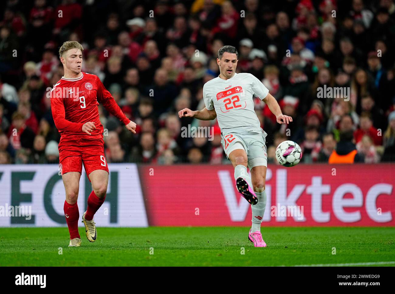 Parken, Copenhagen, Denmark. 23rd Mar, 2024. Fabian SchÃ¤r (Switzerland ...