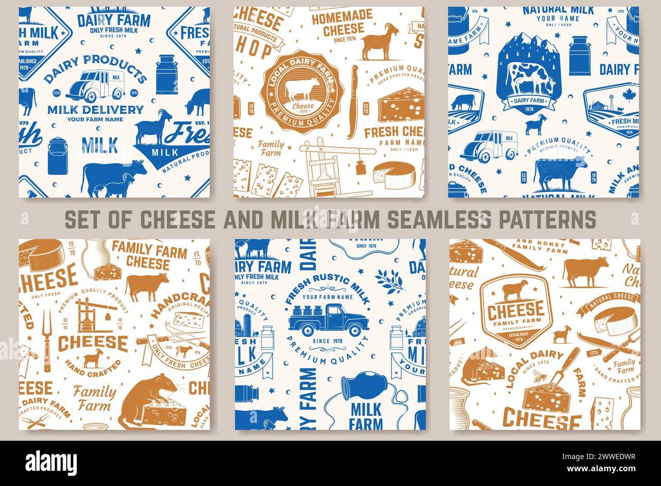 Cheese family and milk farm seamless pattern or background. Fabric ...