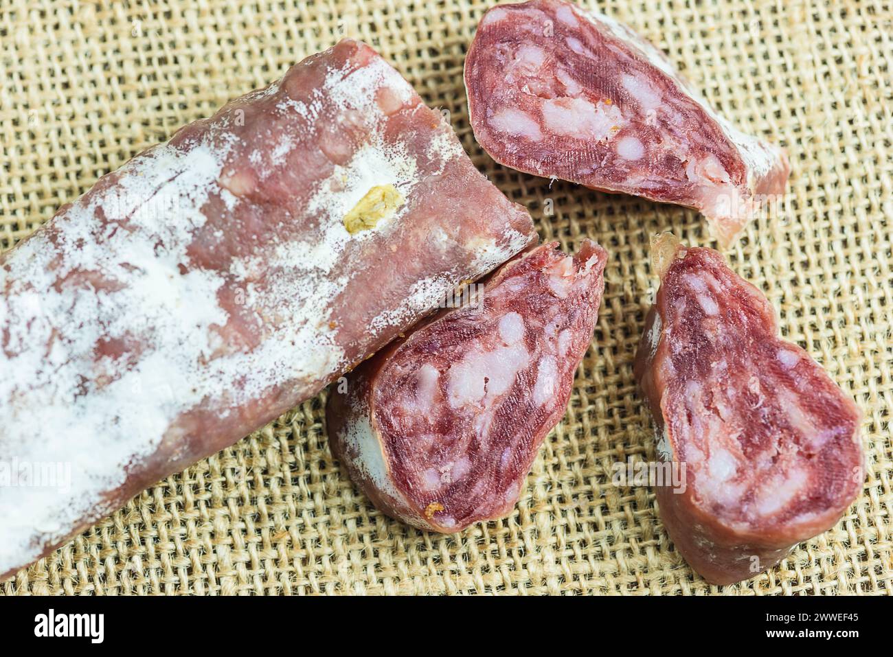 Slices of dry saucisson Stock Photo - Alamy
