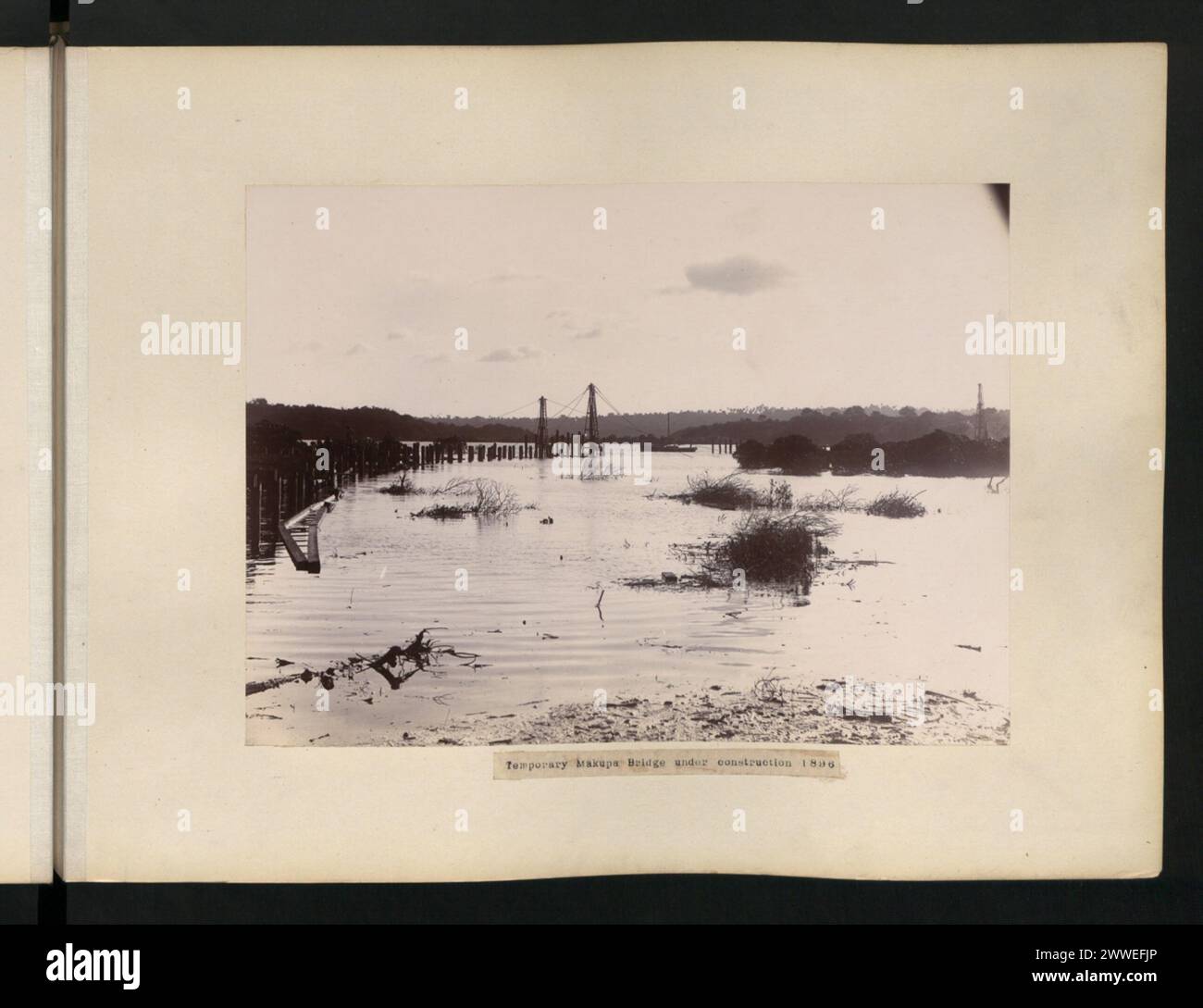 A temporary bridge at Makupa was under construction in 1896 to support ...