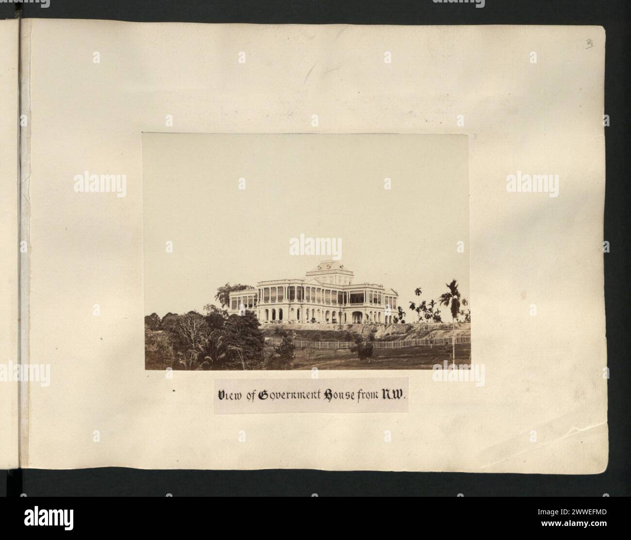 A northwest view of Government House in Singapore, Malaya, dating from ...
