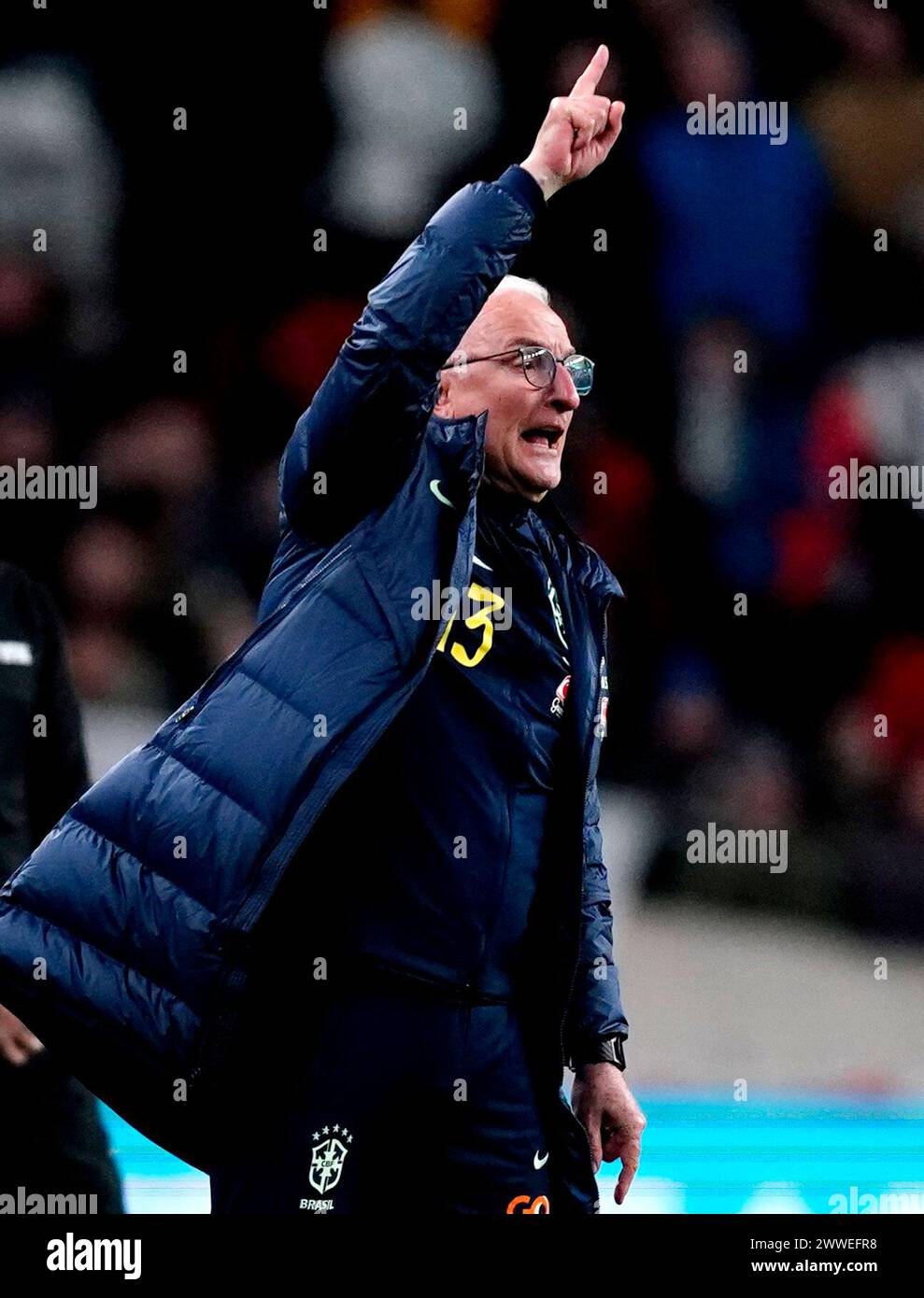 Brazil manager Dorival Junior gestures on the touchline during a ...