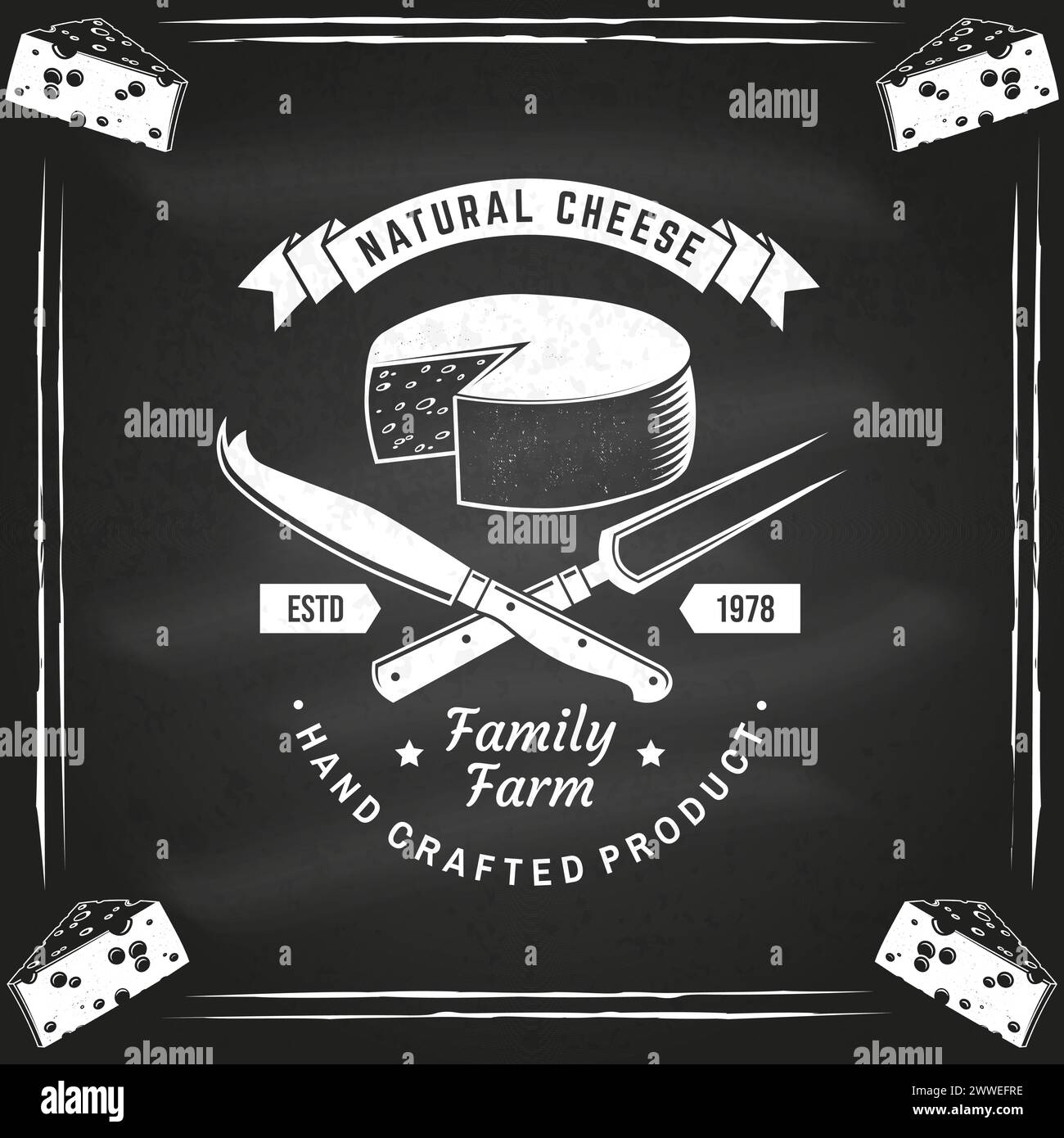 Natural cheese badge design on the chalkboard. Template for logo ...