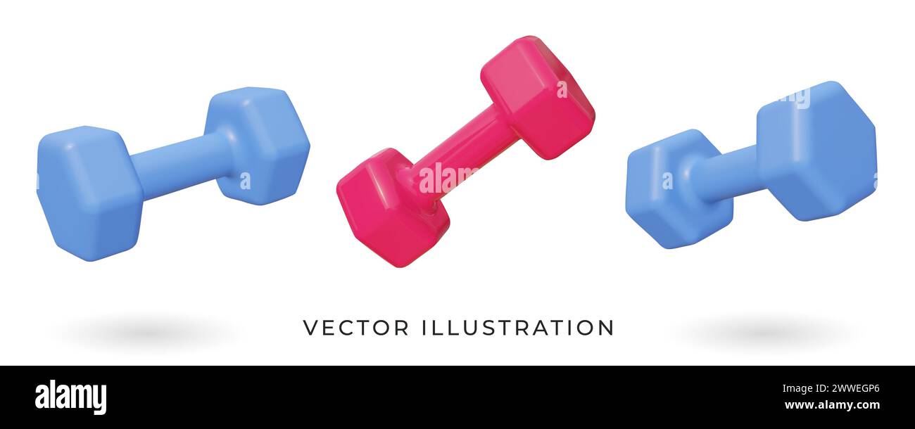Set of 3d realistic dumbbells isolated on white background. Vector illustration. Gym and fitness ...