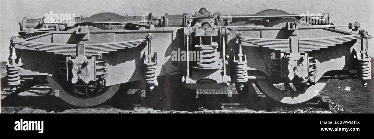 Side view of a trailing bogie from a 1940s London Underground train ...