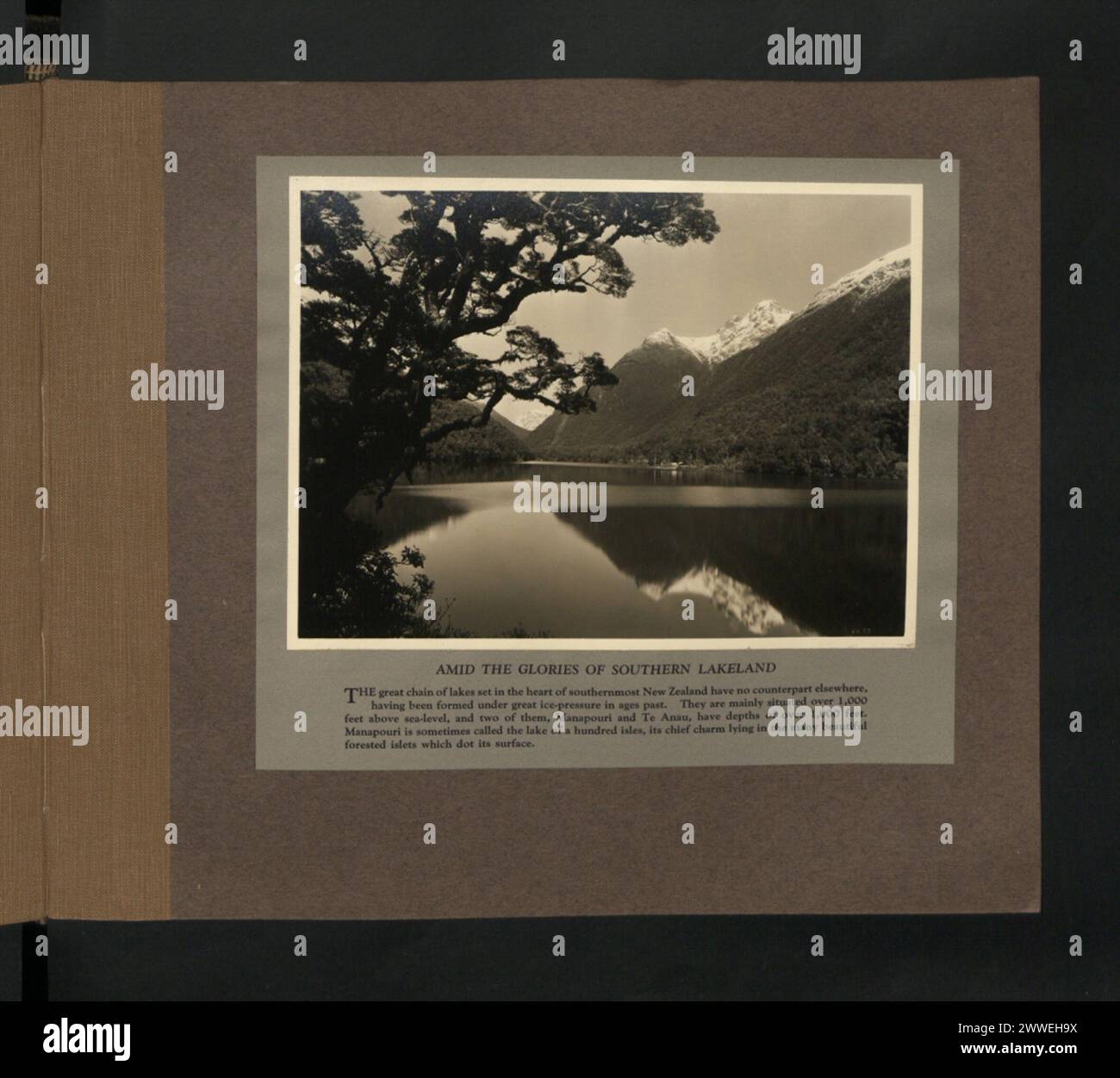 Depicts the southern lakes of New Zealand, showing mountainous terrain ...