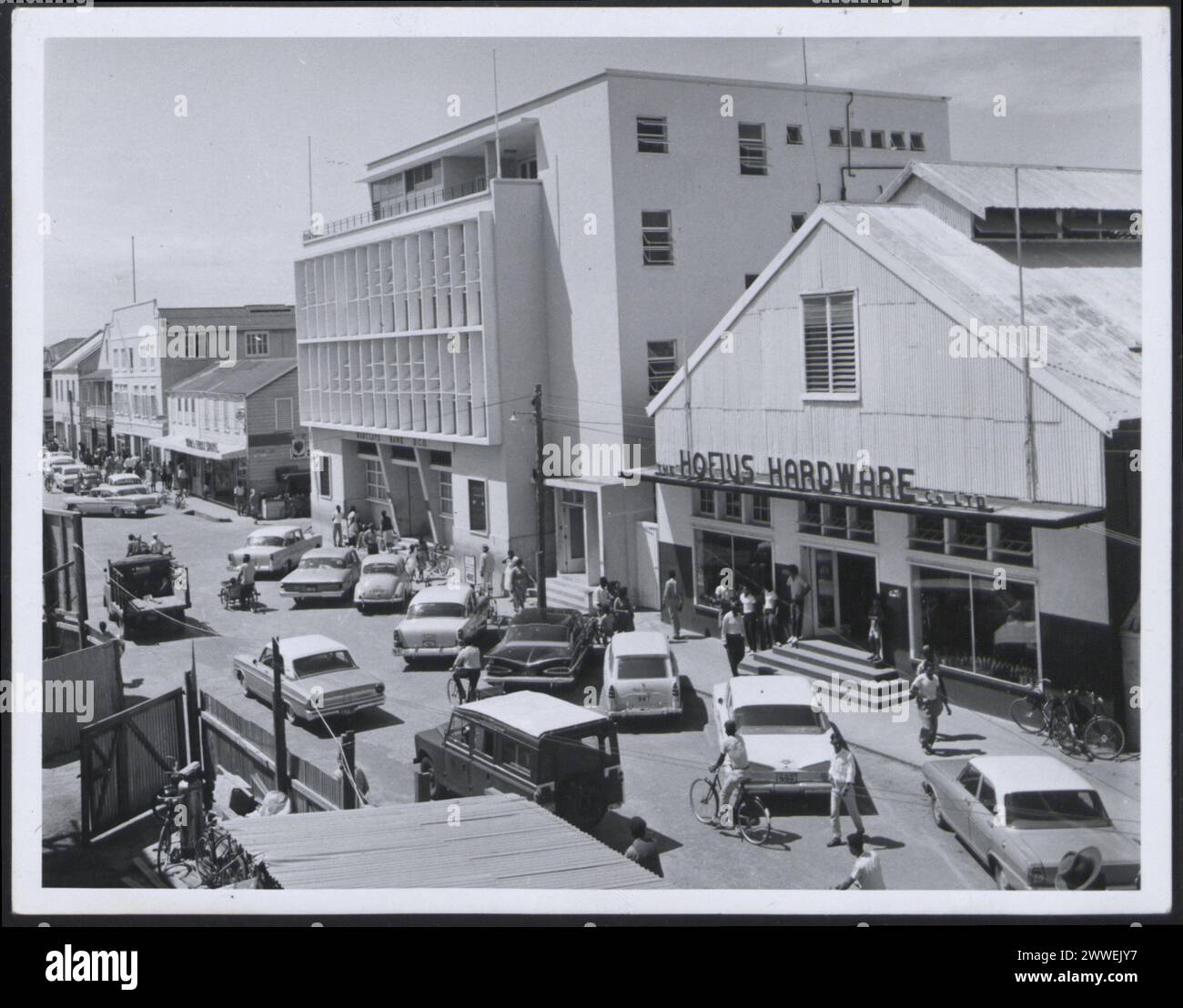 Description: British Honduras. 'Street scene, Belize City showing new ...