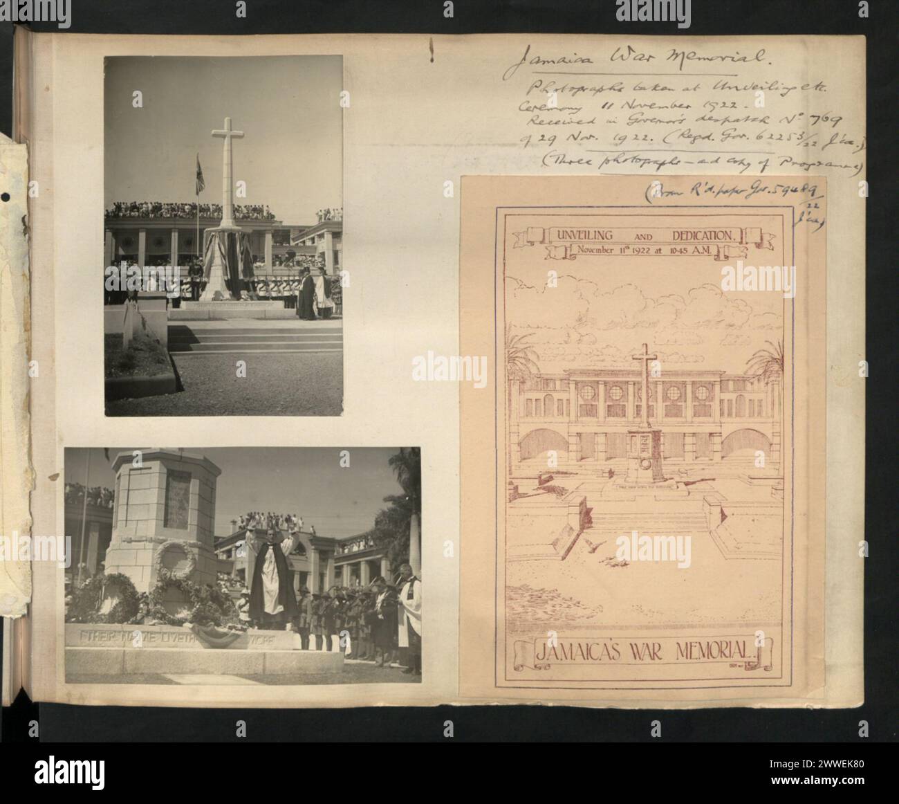 Photographs of the Jamaica War Memorial during its unveiling ceremony ...