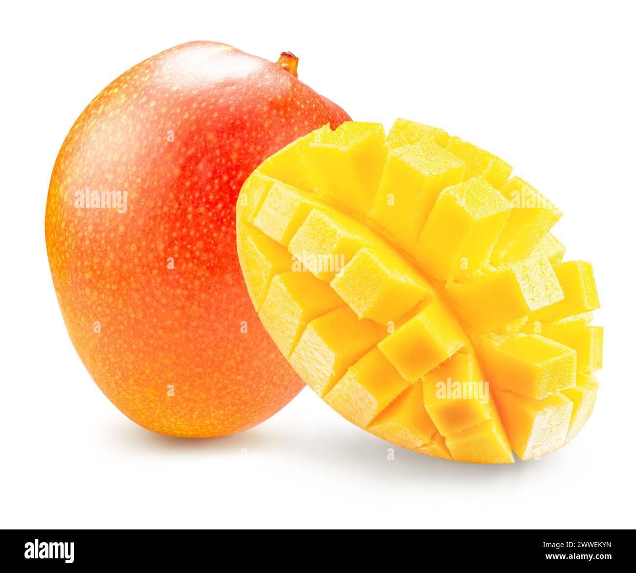 tasty mango with slices isolated on the white background. Clipping path ...