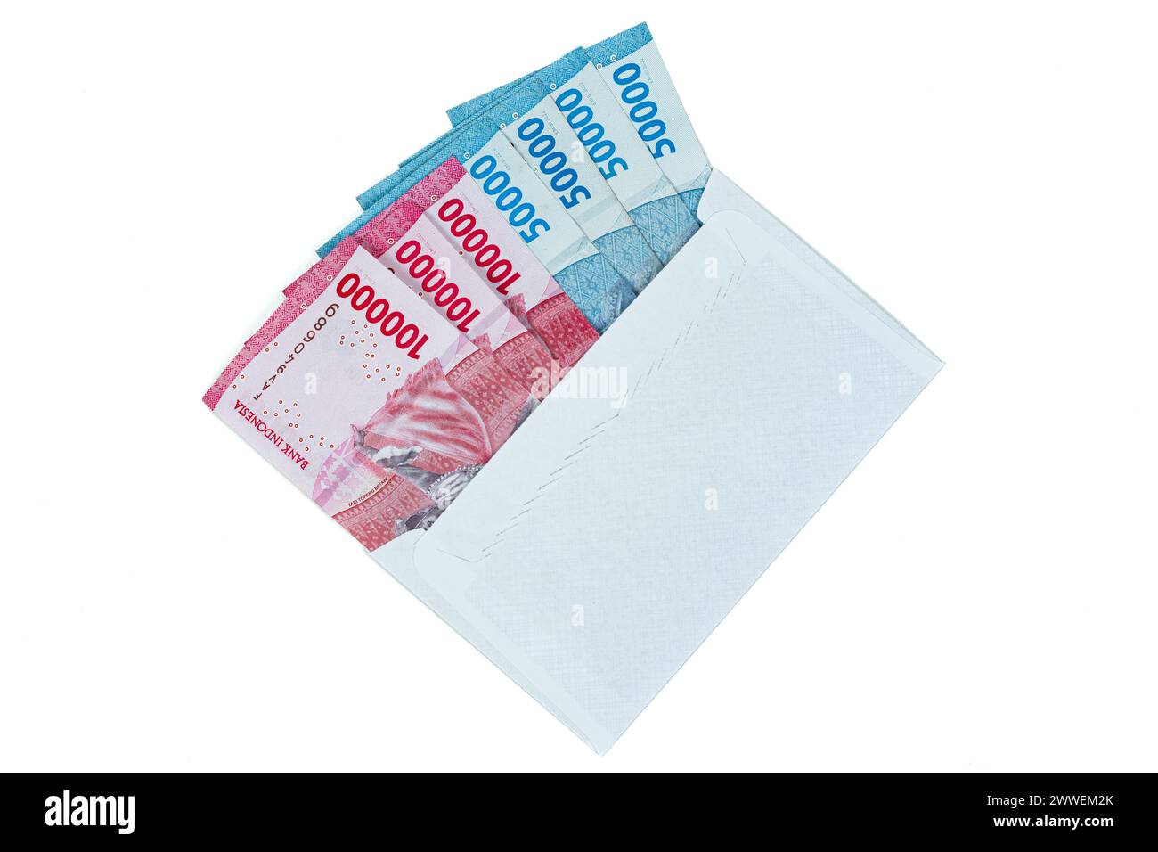 Indonesian rupiah currency. White envelope containing IDR 100,000 and ...