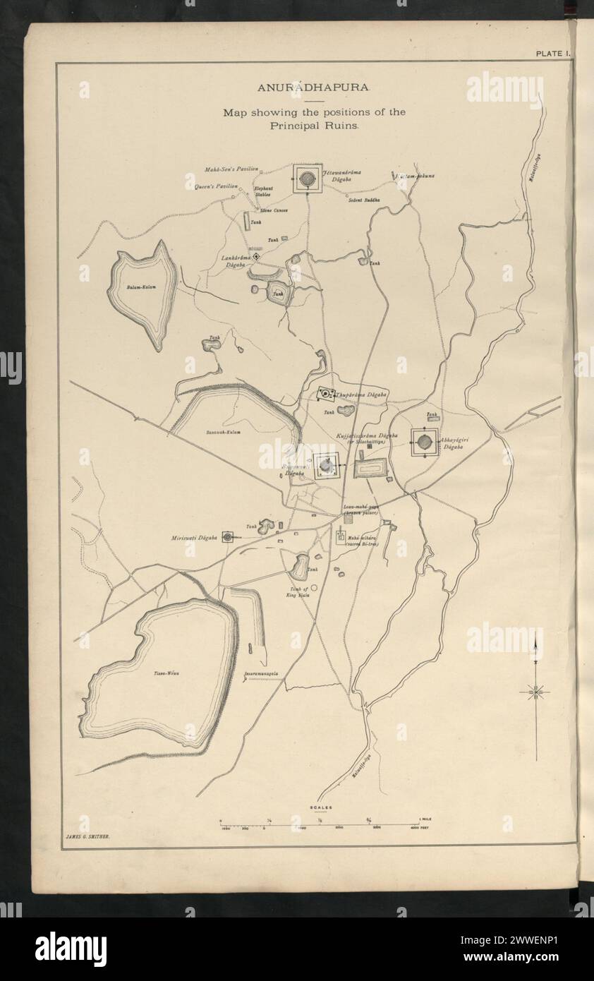 Map of Anurádhapura, Ceylon, showing the locations of principal ruins ...