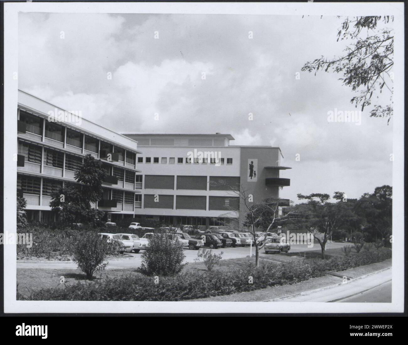 The photograph shows the Queen Elizabeth Hospital in Bridgetown ...