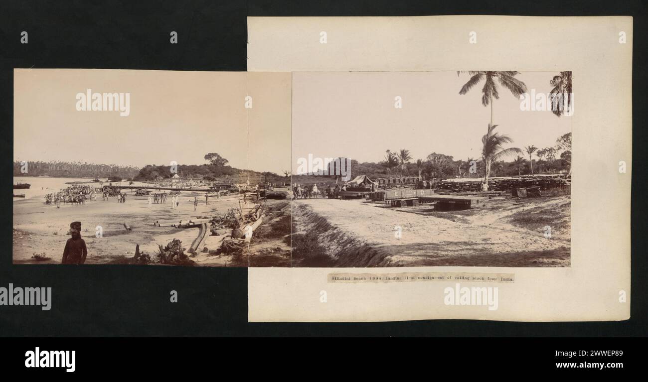 Description: Kilindini Beach 1896. Landing first consignment of rolling ...
