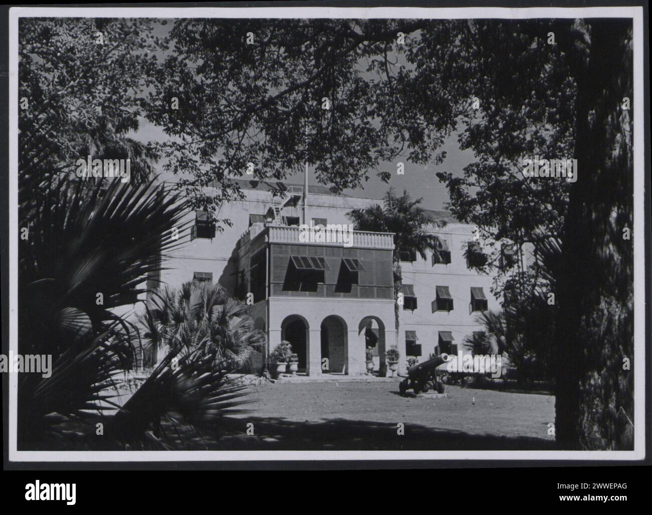 Government House in Barbados is depicted in a 1949 photograph, showing ...