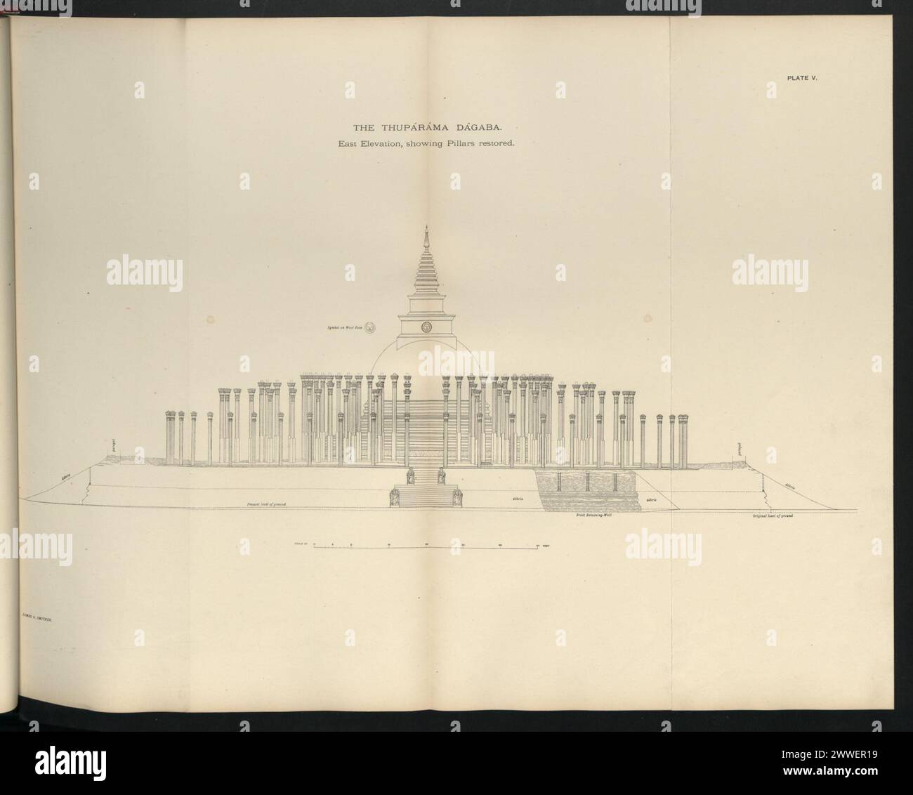 Description: The Thupáráma Dágaba. East Elevation, showing Pillars ...