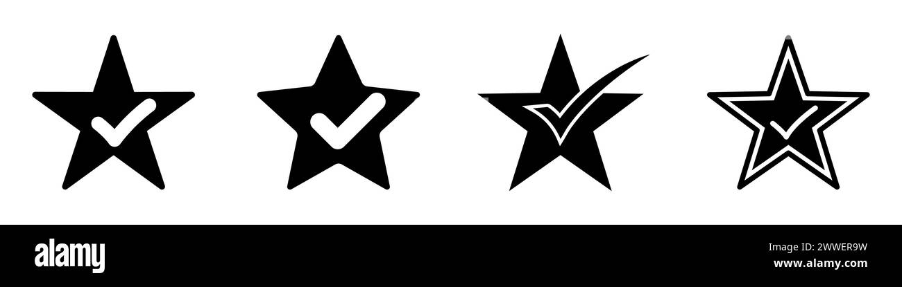 Star icons set. Black star with a checkmark. Best review symbol. Vector ...