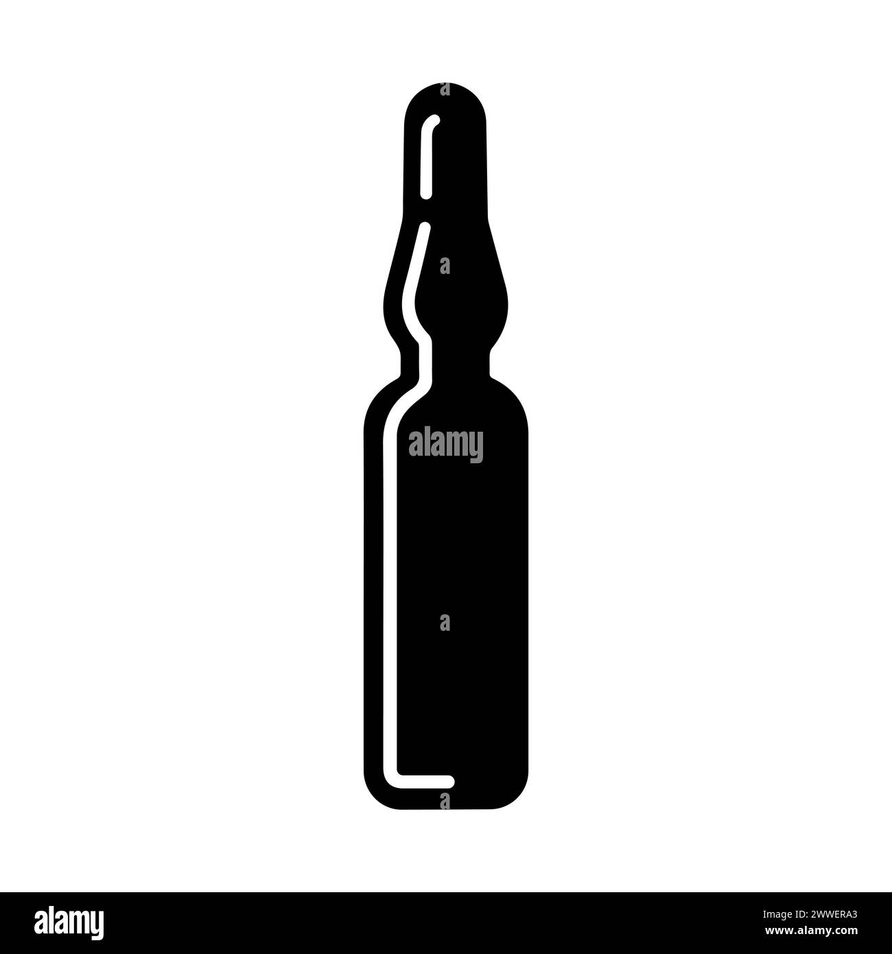 Medical ampoule icon. Black full ampoule silhouette. Glass medical ...